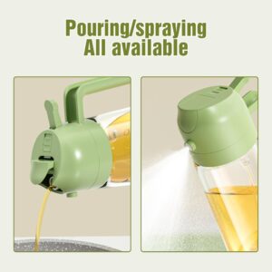 AIIONP 2 in 1 Glass Oil Sprayer & Dispenser, 2024 Upgrade Large 600ml/20Oz Olive Oil Dispenser Bottle for Kitchen, Food-grade Oil Spray Bottle for Cooking, Air Fryer, Frying, BBQ (Green, 470ml)