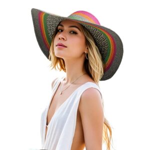 harikery womens sun straw hat upf 50+ wide brim summer beach hat colorful roll up floppy sun hat for women