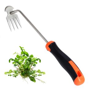 weed puller tool, uprooting weeding tools gardening with 4 teeth, ergonomic rubber handle manual weeder multifunctional hand weed puller tool for yard, farm, garden weeding and planting