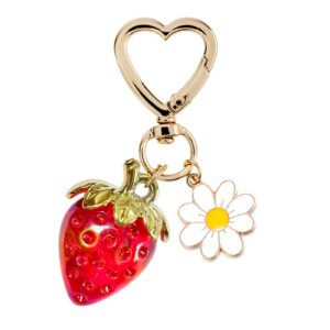 agromusk cute strawberry keychain,bag charms,kawaii heart flower daisy key chains accessories decor for girls purse gift (red)