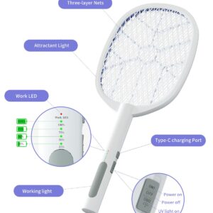 2PACK Electric Fly Swatter,4000V Bug Zapper Racket,2 in 1 Mosquito Zapper Racket with 1200ml Battery Rechargeable Purple Mosquito Killer Lamp with 3 Layers Safety Net Suitable for Indoor and Outdoor