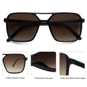 SOJOS Trendy Vintage Aviator Square Sunglasses For Womens Mens Retro 70s UV400 Women Sun Glasses SJ2327 Black Brown Grading Lens