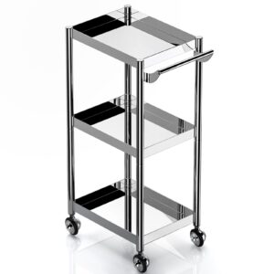 noverlife 3 layers medical cart, 304 stainless steel utility cart lab rolling cart, 330lbs, 360° silent wheels, highly-polish esthetician cart metal service cart on wheels for laboratory clinic salon