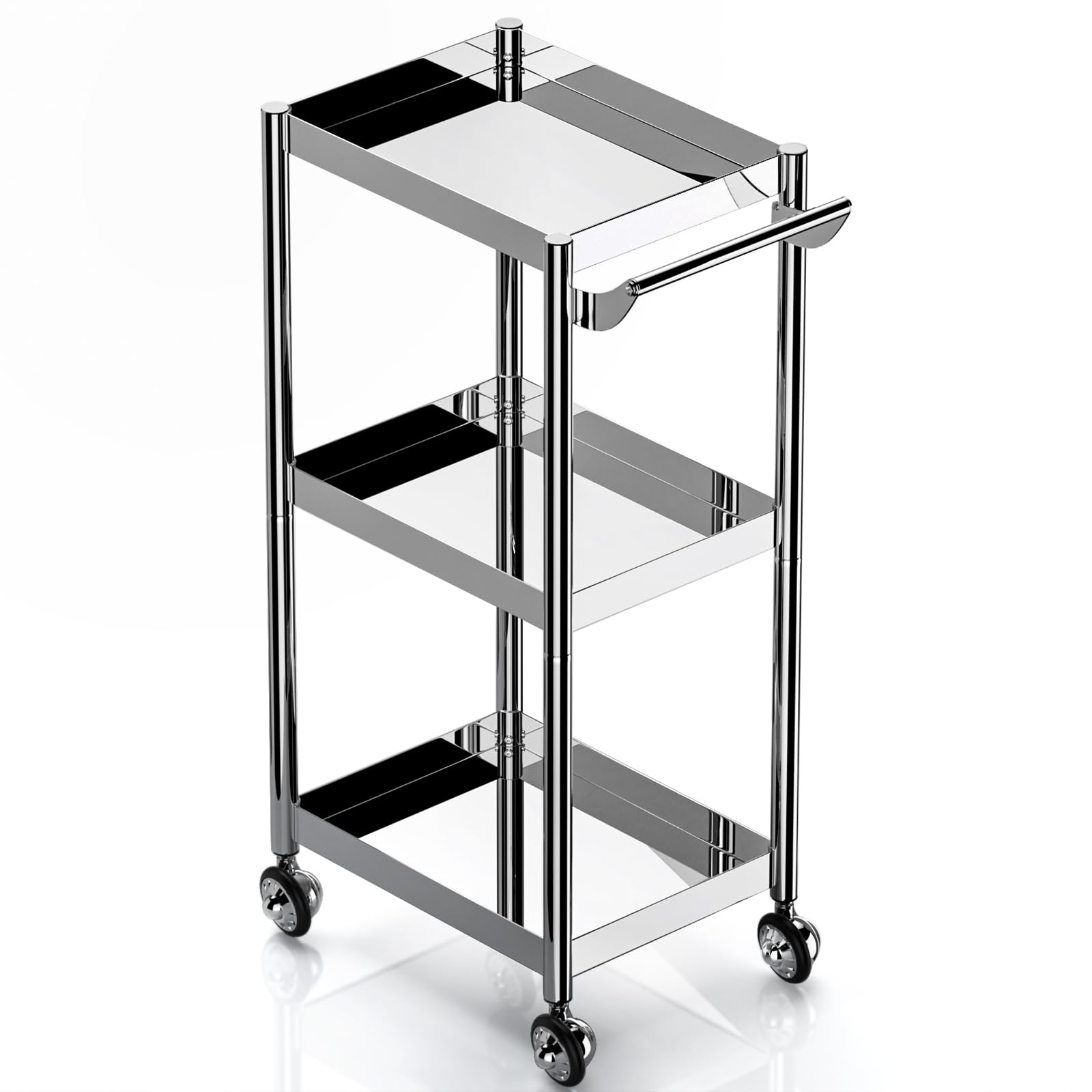 Noverlife 3 Layers Medical Cart, 304 Stainless Steel Utility Cart Lab Rolling Cart, 330lbs, 360° Silent Wheels, Highly-Polish Esthetician Cart Metal Service Cart on Wheels for Laboratory Clinic Salon