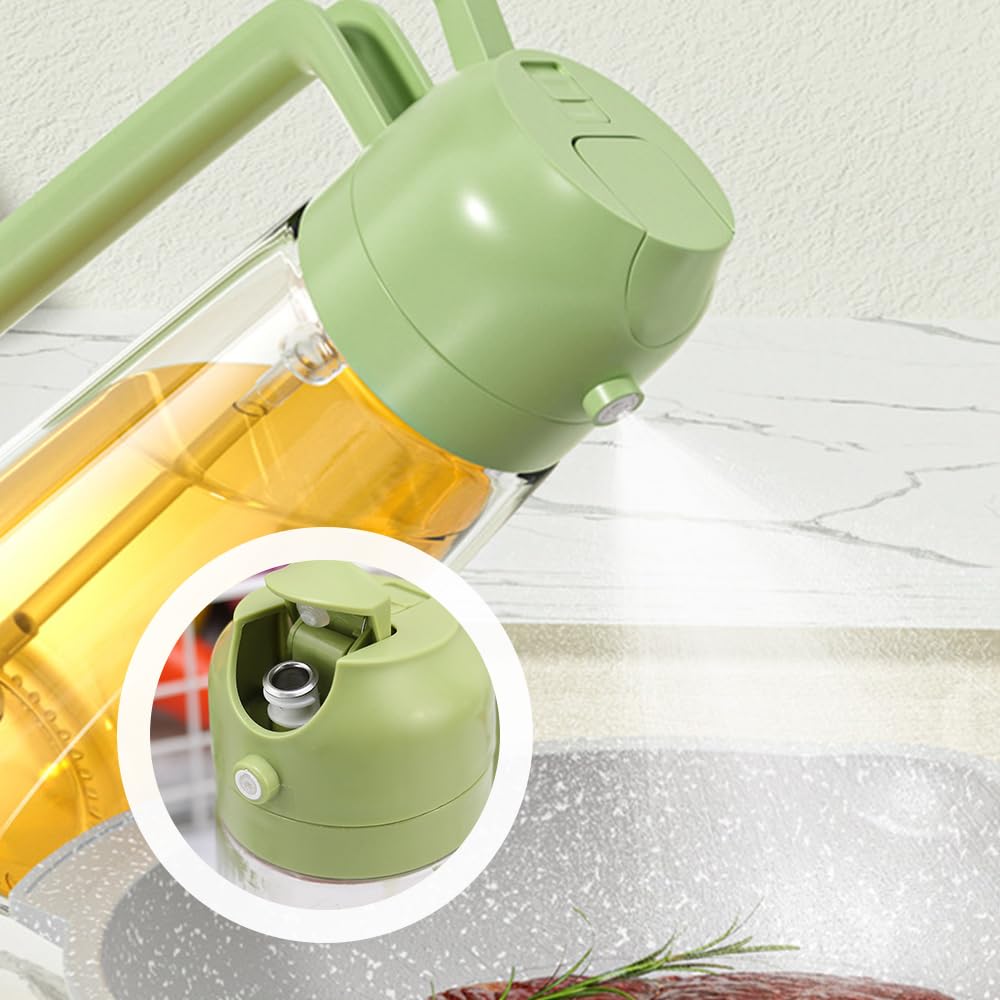 AIIONP 2 in 1 Glass Oil Sprayer & Dispenser, 2024 Upgrade Large 600ml/20Oz Olive Oil Dispenser Bottle for Kitchen, Food-grade Oil Spray Bottle for Cooking, Air Fryer, Frying, BBQ (Green, 470ml)