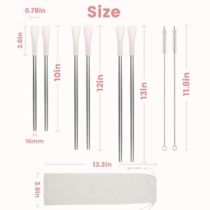 OUTXE Anti Wrinkle Straw 6 Pcs, Stainless Steel Drinking Straw for Stanley 40 oz 30 oz Tumbler, Reusable Wrinkle Free Long Metal Straw for Lip with Cleaning Brush and Carrying Bag