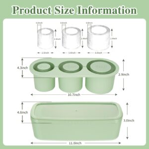 Likiyol Ice Cube Tray for Stanley Cup, Silicone Ice Cube Tray with Lid and Bin for Freezer, 3 Hollow Large Cylinder Tumbler Ice Cube Mold for Drink, Juice, Cocktail, Whiskey, 20Oz/30Oz/40Oz, Green