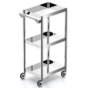 Noverlife 3 Layers Medical Cart, 304 Stainless Steel Utility Cart Lab Rolling Cart, 330lbs, 360° Silent Wheels, Highly-Polish Esthetician Cart Metal Service Cart on Wheels for Laboratory Clinic Salon