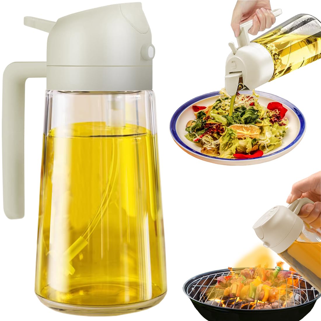 LayYun Olive Oil Dispenser Bottle & Oil Dispenser and Oil Sprayer,470 ml 16 OZ Condiment Container With Olive Oil Sprayer Dispenser for Cooking, Air Fryer, Salad, Frying, BBQ