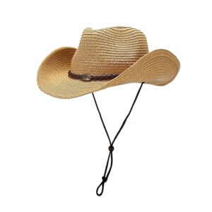 straw cowboy hats straw cowgirl hat wide with shapeable wide brim foldable vacation beach sun hat for women men,khaki