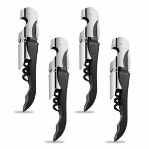 flezoo 4pcs wine key corkscrew - stainless steel wine opener with foil cutter, double hinged cork screw wine bottle opener, professional bar accessories wine key for servers, bartenders