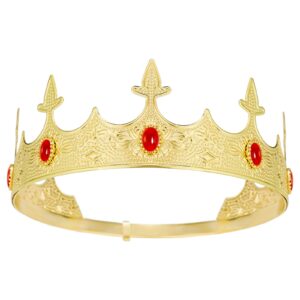 generic king crowns metal hair band for men gold crowns and tiara for theme birthday party costume accessories (gold), golden ruby