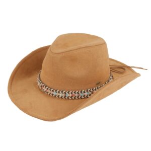 funky junque women's cowboy hat - suede w/multi thread trim - camel