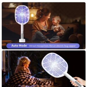 2PACK Electric Fly Swatter,4000V Bug Zapper Racket,2 in 1 Mosquito Zapper Racket with 1200ml Battery Rechargeable Purple Mosquito Killer Lamp with 3 Layers Safety Net Suitable for Indoor and Outdoor