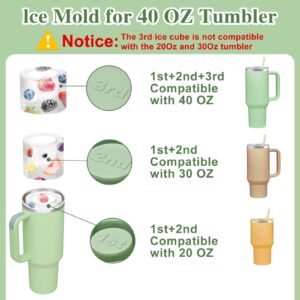 Likiyol Ice Cube Tray for Stanley Cup, Silicone Ice Cube Tray with Lid and Bin for Freezer, 3 Hollow Large Cylinder Tumbler Ice Cube Mold for Drink, Juice, Cocktail, Whiskey, 20Oz/30Oz/40Oz, Green