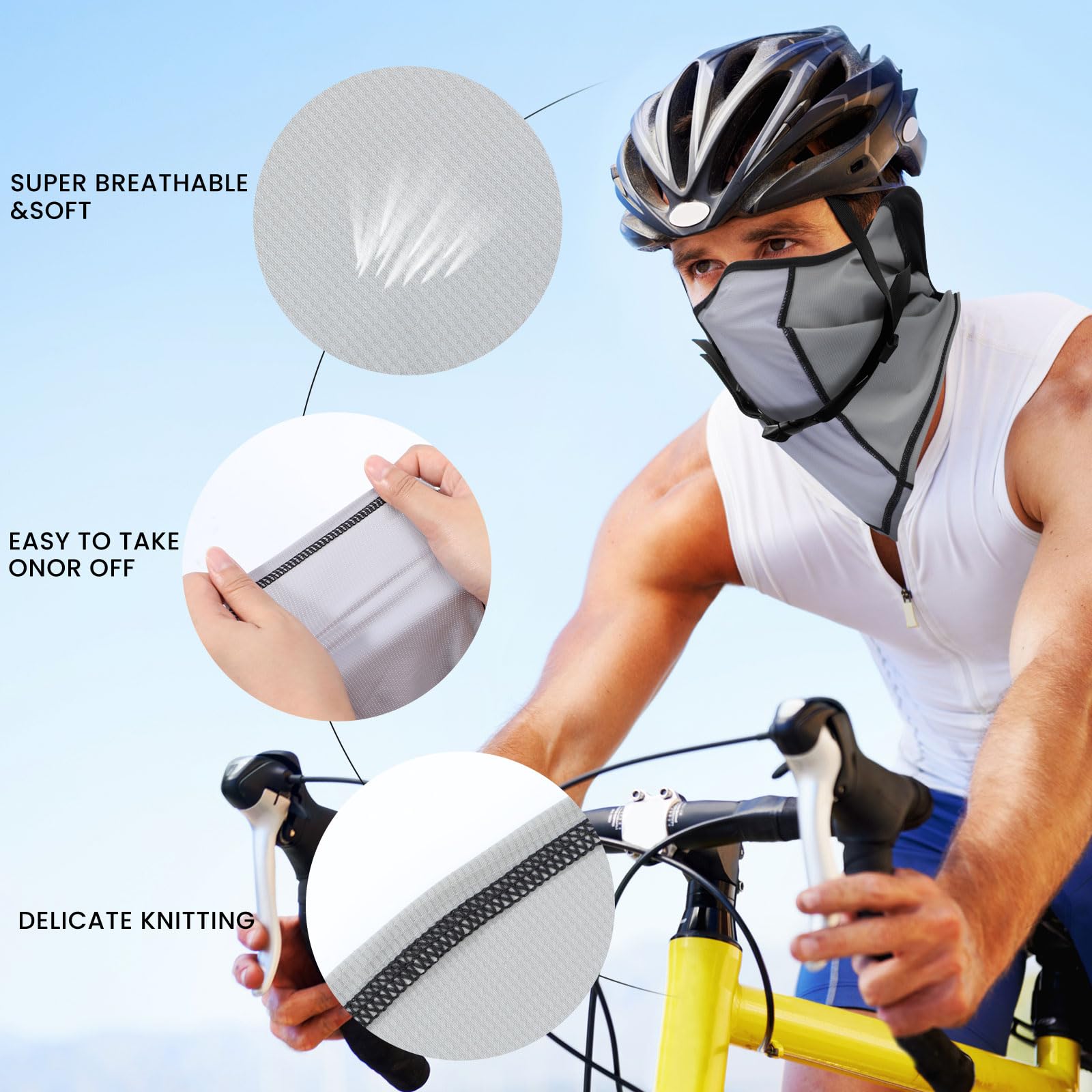 Beehow Cooling Balaclava Sun Face Mask Men Cycling Fishing Gear UV Protection Lightweight Hood Breathable Full Head Mask Bee Face Cover for The Sun (US, Alpha, One Size, Grey)