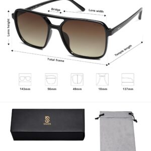 SOJOS Trendy Vintage Aviator Square Sunglasses For Womens Mens Retro 70s UV400 Women Sun Glasses SJ2327 Black Brown Grading Lens