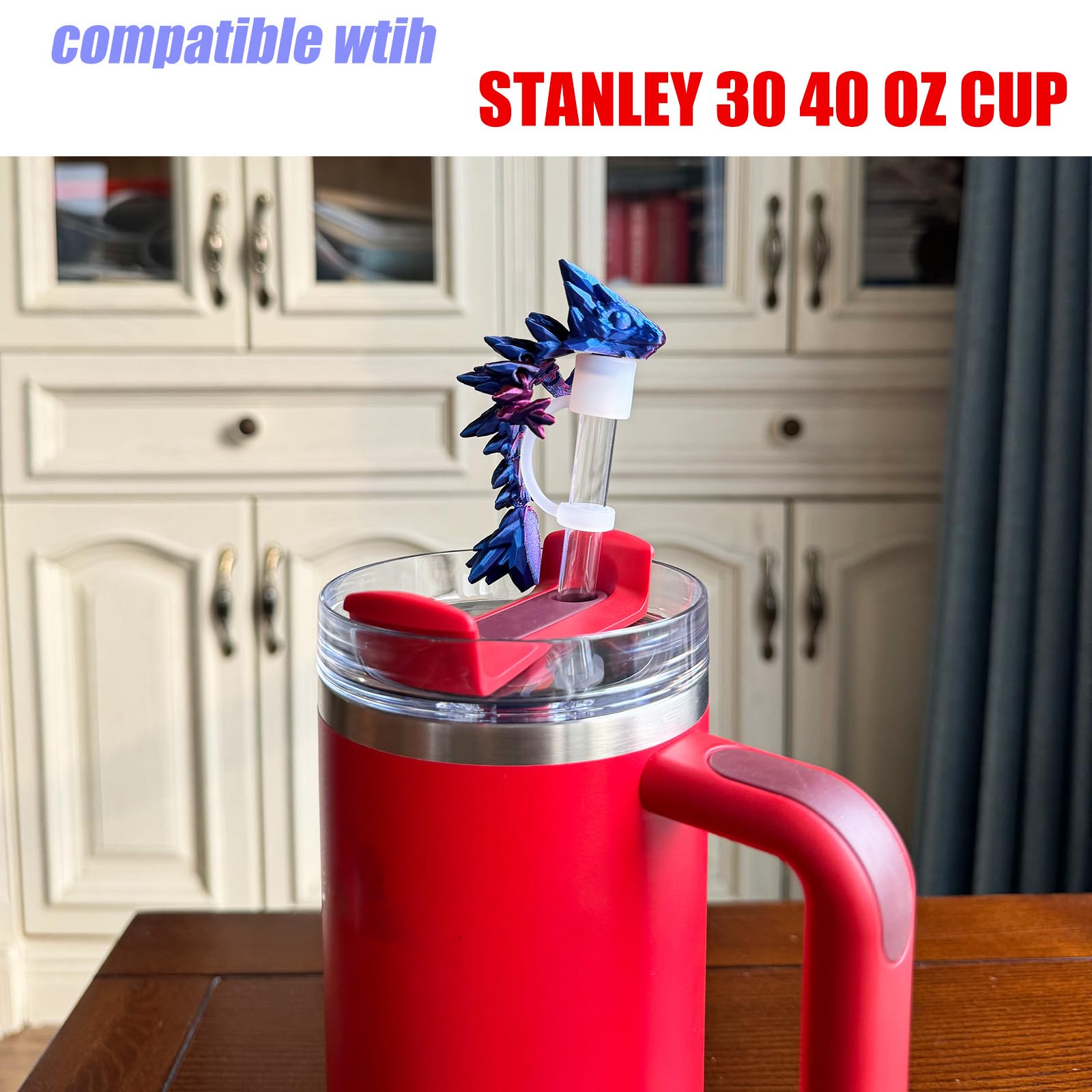 MITCHENIFY Dragon Straw Cover Cap Compatible with Stanley 30 & 40oz Straw Cup, Silicone Straw topper with 3D Printed Dragon, Cool Tumbler Accessories (Blue-Purple), Halloween Decorations