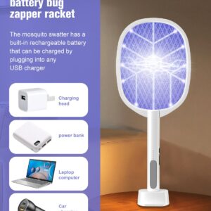 2PACK Electric Fly Swatter,4000V Bug Zapper Racket,2 in 1 Mosquito Zapper Racket with 1200ml Battery Rechargeable Purple Mosquito Killer Lamp with 3 Layers Safety Net Suitable for Indoor and Outdoor