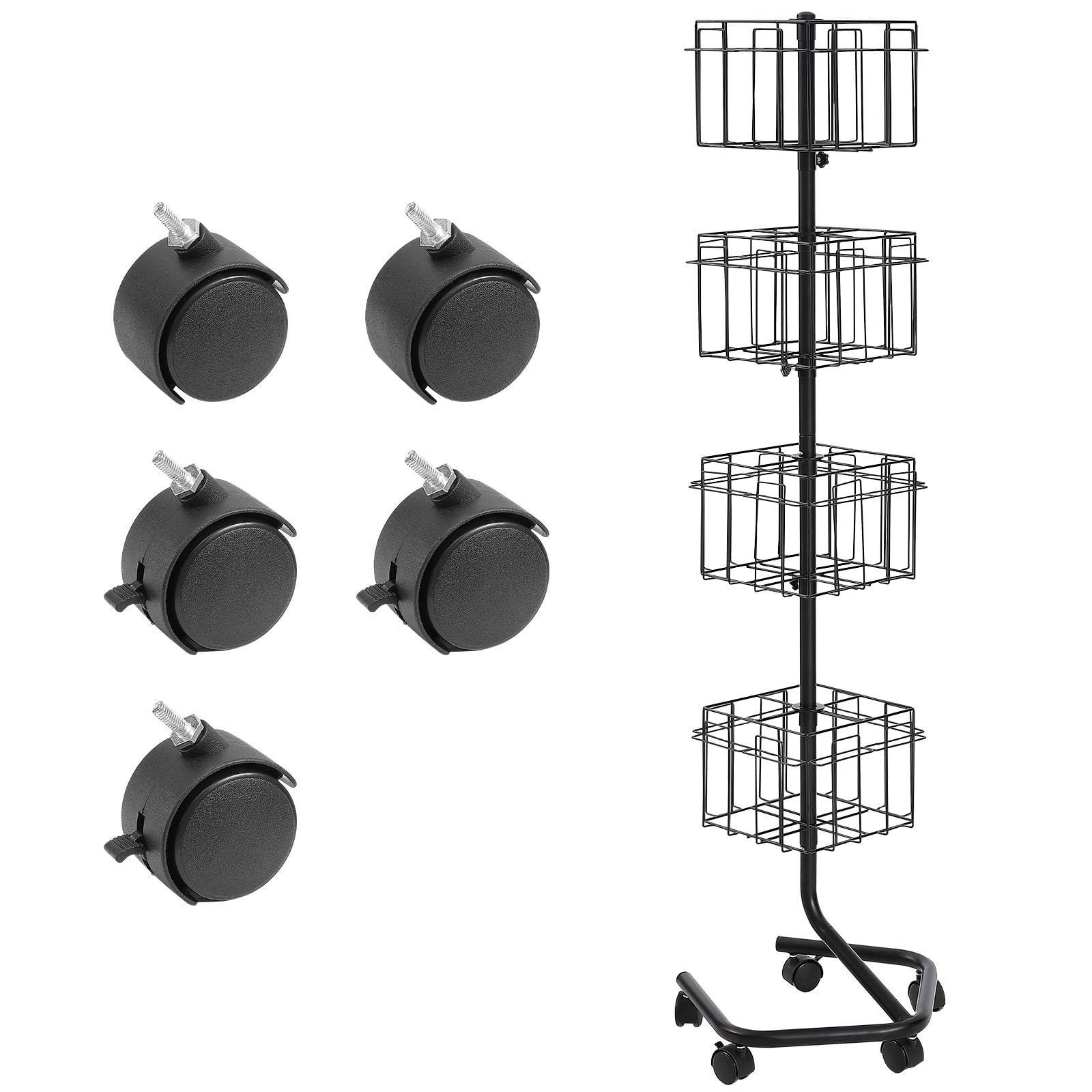 VEVOR Brochure Display Rack, 4-Tier 32 Pockets Rotating Magazine Literature Display Stand for Postcards, 360° Spinning Greeting Cards Rack with 5 Wheels (2 Lockable) for Shop Exhibitions Office