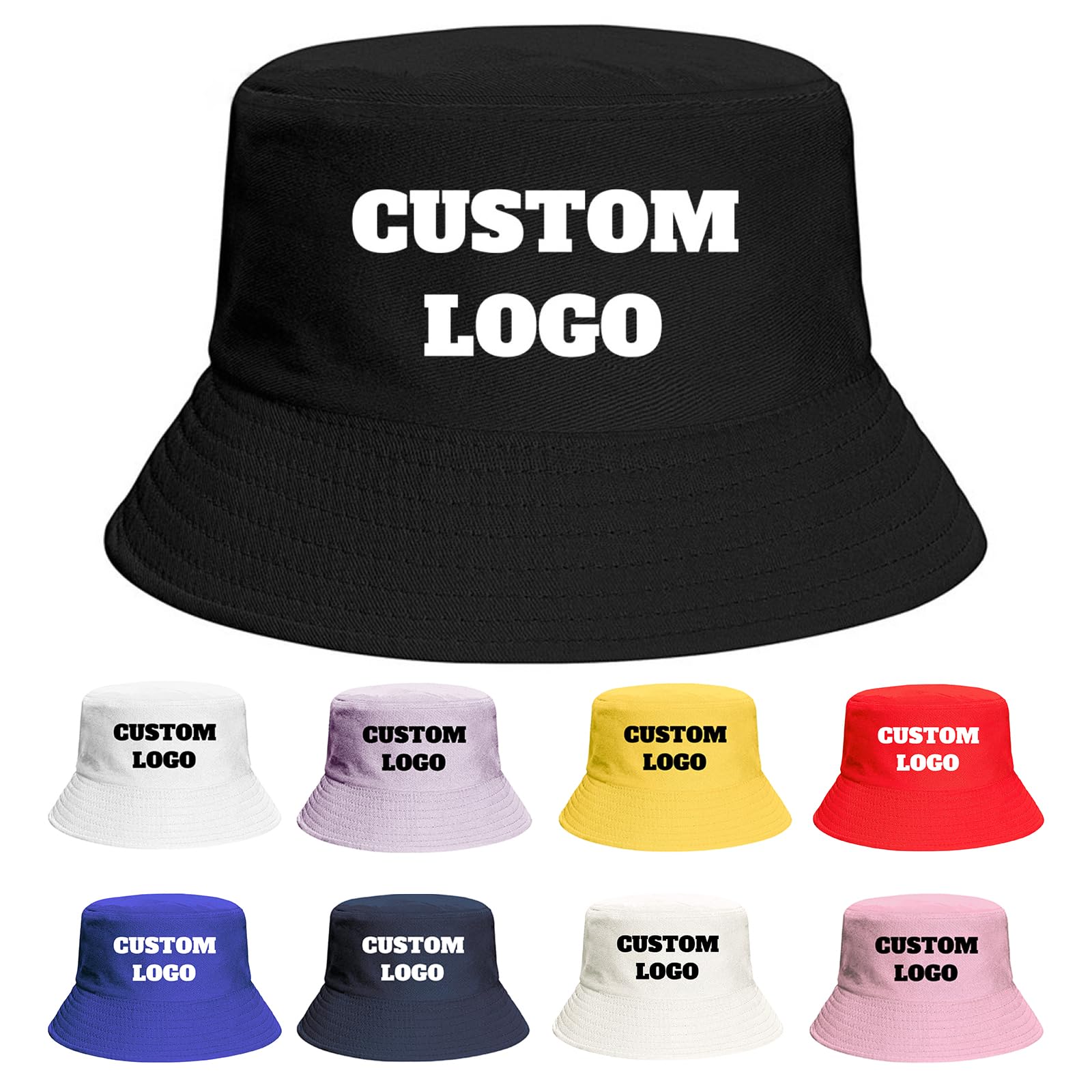 Custom Bucket Hat for Women Men, Personalized Fisherman Hat Black White Bucket Hat Outdoor Travel Cap (Polyester, Black)