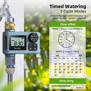 Hose Timer with Brass Inlet, Water Timer for Garden Hose Faucet, Sprinkler Timer Outdoor, Irrigation Timer with Rain Delay/Manual for Garden/Outdoor Hose, Yard, Lawns, 1 Outlet