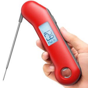 thermomaven professionai meat thermometer digital, 3x faster 0.5 sec instant read, nist certified accuracy ±0.5°f, 100% waterproof, auto-rotating bright display, for candy/grill/bbq, red & gray