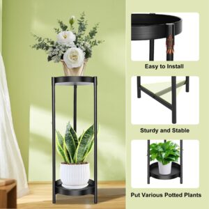 EMCCQJ Plant Stand Indoor Outdoor , Black 2 Tier 24" Tall Robust Flower Pot Stand Heavy Duty Metal Plant Shelf , Rustproof Iron Round Supports Rack for Planter Corners Gardens Balconies Patios