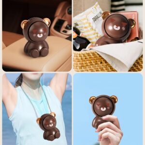 wegte Bear Fan, Portable Neck Fan, Cute Handheld Fan, Rechargeable Battery Powered Fan, 2 Speed Wind, Bladeless Design, Exquisite Appearance, Gift for Kids Girls Women, Brown