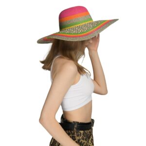 Harikery Womens Sun Straw hat UPF 50+ Wide Brim Summer Beach hat Colorful roll up Floppy Sun hat for Women