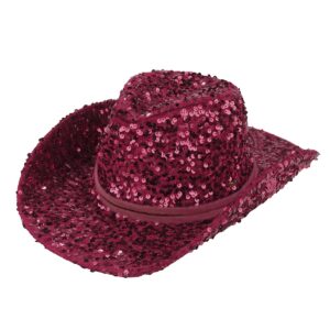 funky junque women's cowboy hat - large sequin w/suede string - maroon berry