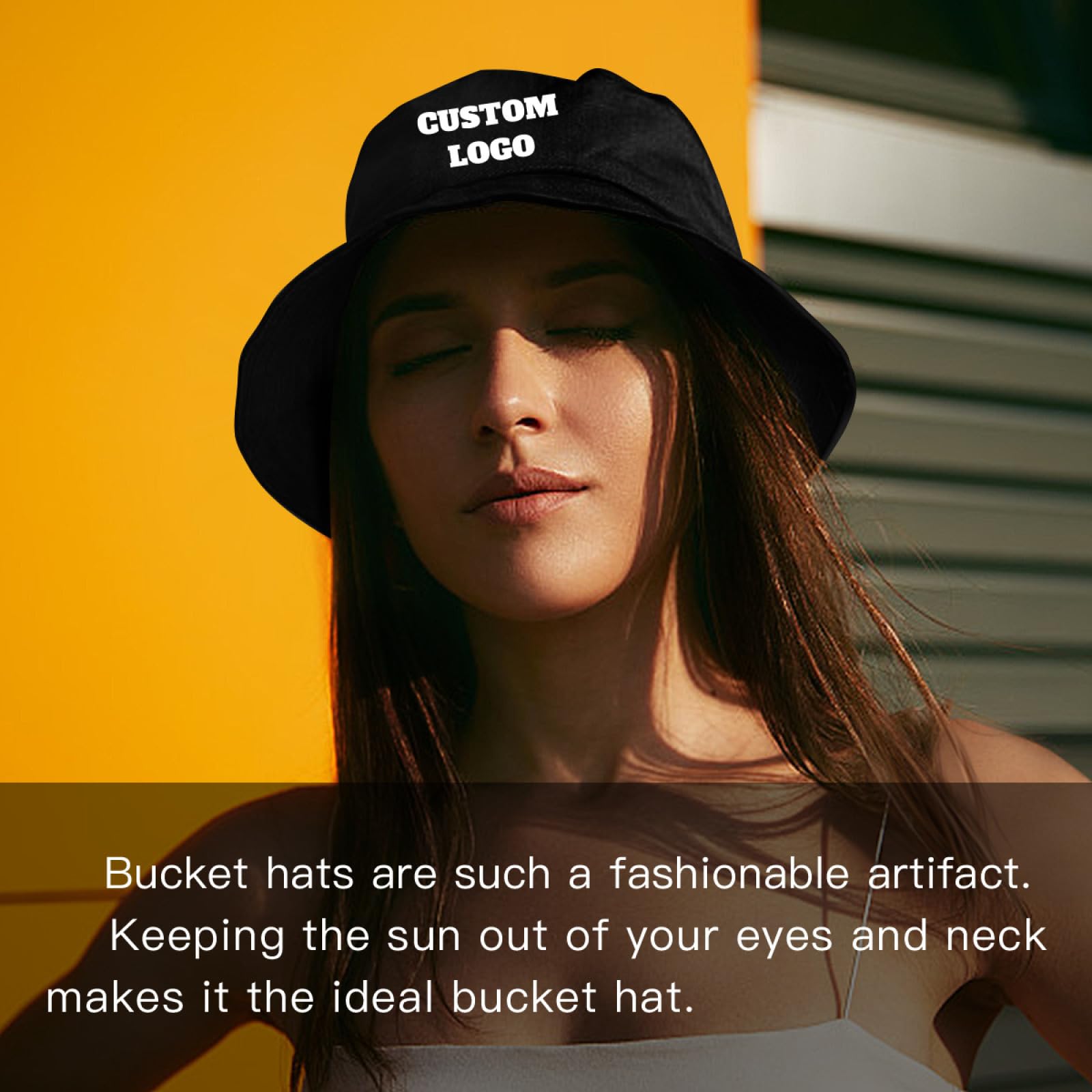 Custom Bucket Hat for Women Men, Personalized Fisherman Hat Black White Bucket Hat Outdoor Travel Cap (Polyester, Black)