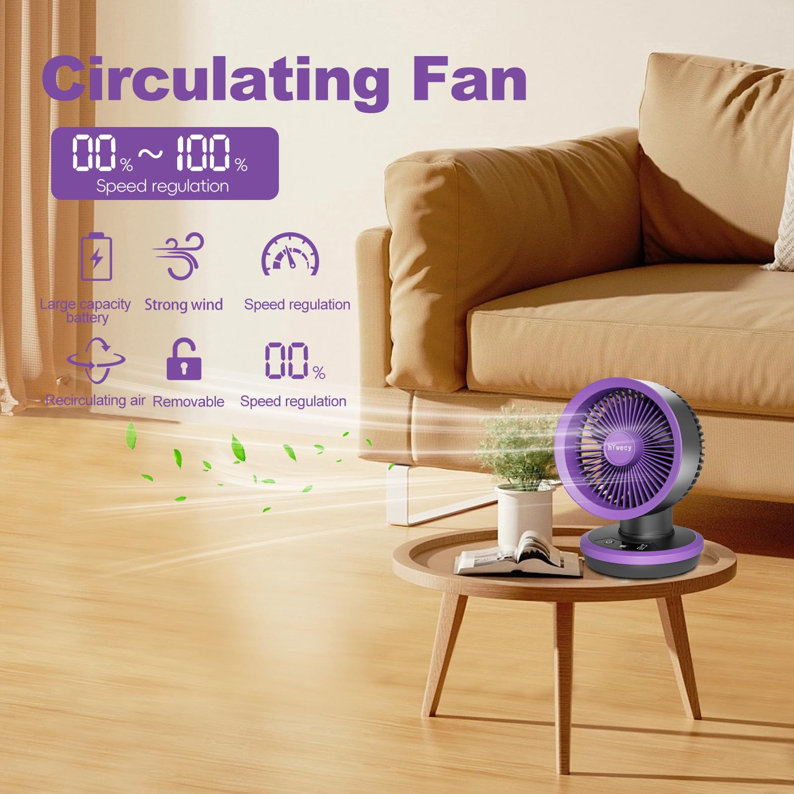 hYwecy Desk fan Oscillating Fan,1-100Speeds Adjustable Powerful Portable Fan,90° Oscillating Table Fan with 6000mAh Battery,Strong Cooling Airflow Personal Fan for Office,Bedroom,Home,Kitchen (Grey)