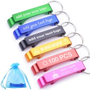 100pcs personalized bottle opener keychain bulk, custom text/logo/photo