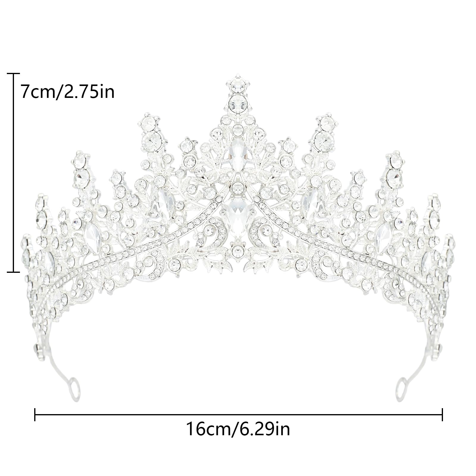 Generic Queen Crown Silver Wedding Crystal Tiaras Rhinestone Wedding Crowns and Tiaras for Women Costume Party Hair Accessories Princess Birthday Crown