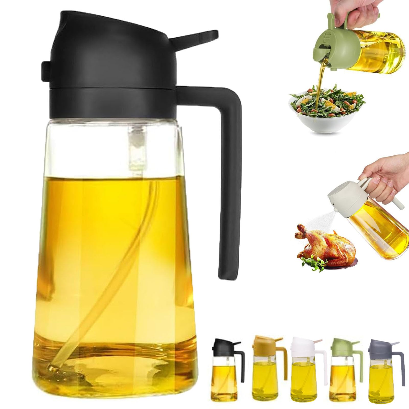 ZMPDJG 2 In 1 Oil Dispenser And Oil Sprayer, Oil Sprayer for Cooking, Cooking Oil Dispenser Sprayer, Oil Dispenser for Kitchen Spray, 2in1 Glass Olive Oil Dispenser Bottle (Black, 470ML)