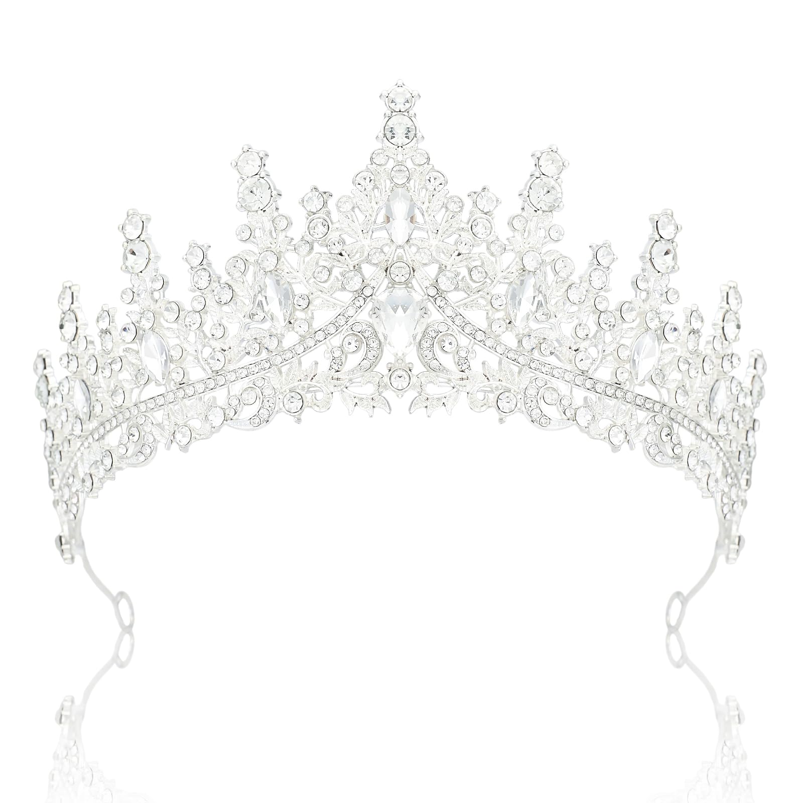 Generic Queen Crown Silver Wedding Crystal Tiaras Rhinestone Wedding Crowns and Tiaras for Women Costume Party Hair Accessories Princess Birthday Crown