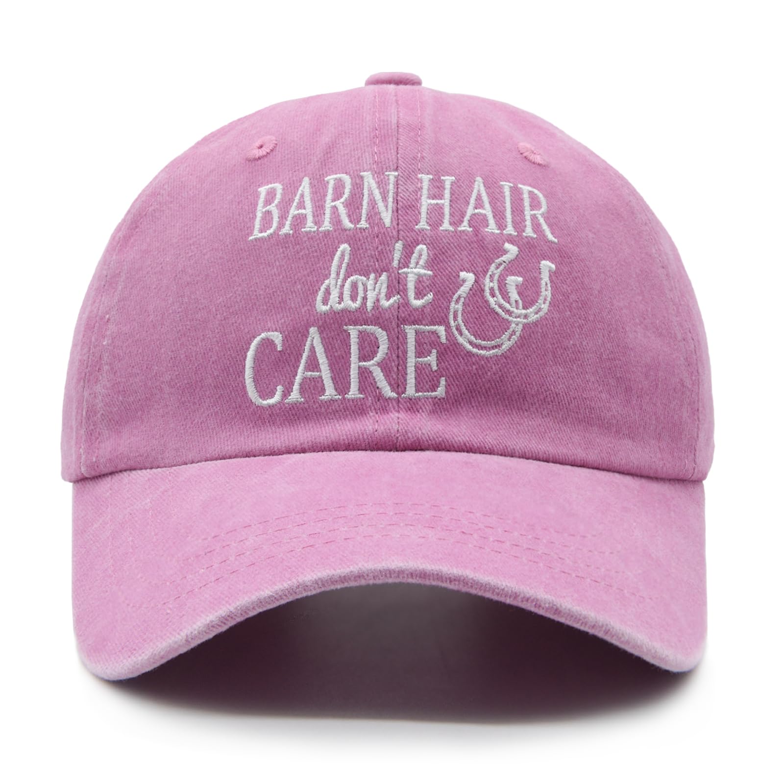 Chilltreads Barn Hair Don't Care Hat for Women, Adjustable Embroidered Baseball Cap for Horse Lover, Pink