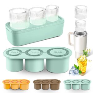 moomangoo ice mold for stanley cup, silicone ice cube tray with lid and bin for 40 oz tumbler cup, cylinder ice maker for drinks, coffee and cocktails, whiskey, easy to release (green)