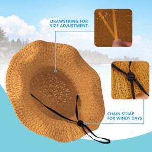 uTian Sun hat for Women Wide Brim Washable Packable Lightweight Summer Beach Cap Adjustable Straw Like Hat UPF UV Protection, Round Khaki