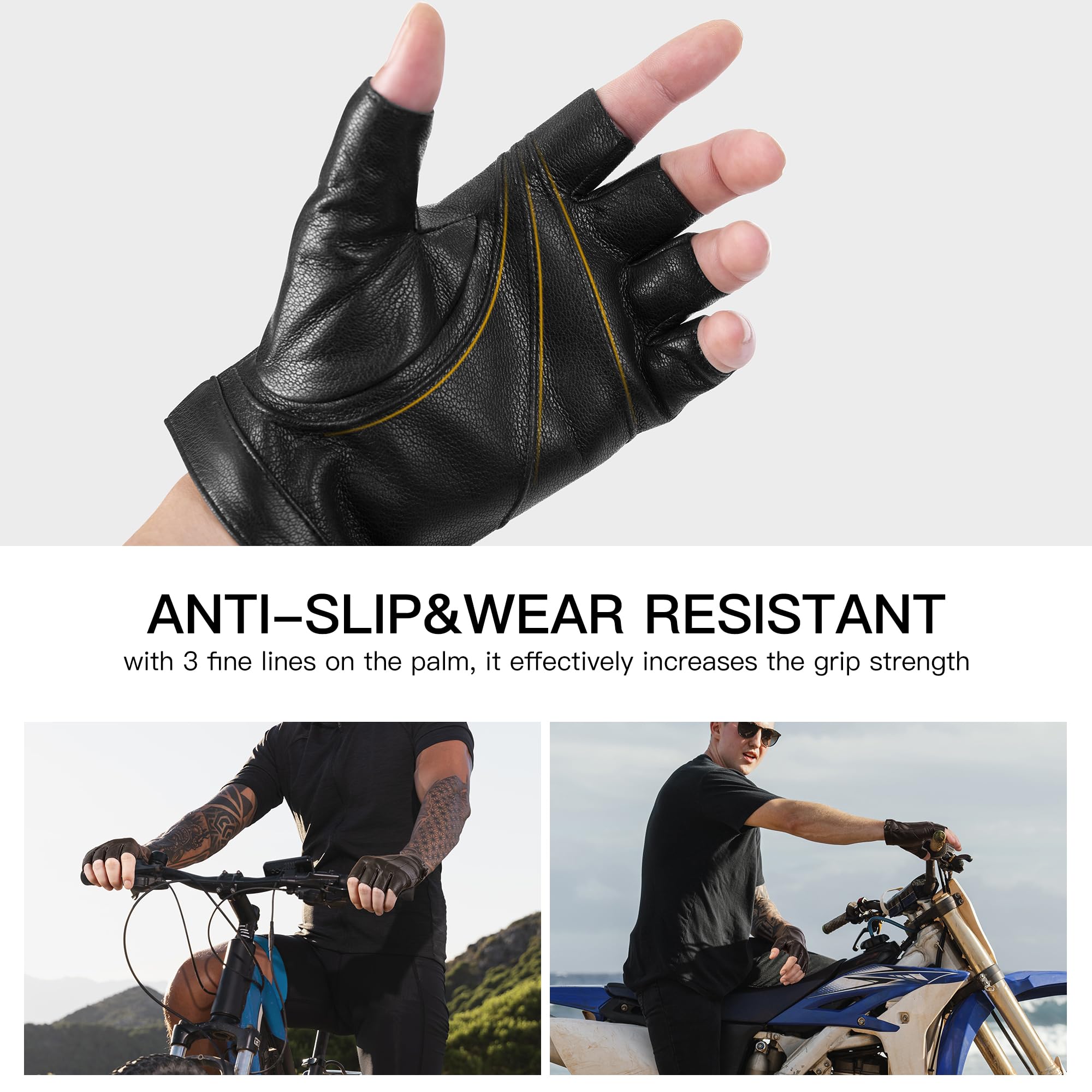 Kebesu Fingerless Driving Riding Leather Gloves Outdoor Anti-Slip Sports Half Finger Gloves for Men Women