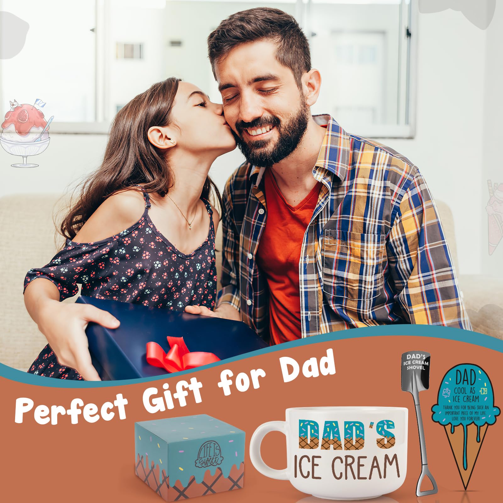 YEUYUQIU Gifts for Dad from Daughter Son - Birthday Gifts for Dad Father, Dad's Ice Cream Bowl Ice Cream Shovel Present, Ideal Father’s Day Gift, Fathers Day or Christmas Gift for Dad