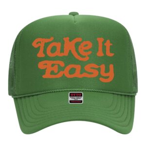 take it easy trucker hat - premium snapback for men and women - vintage cowboy funny western trendy country (us, alpha, one size, kelly)