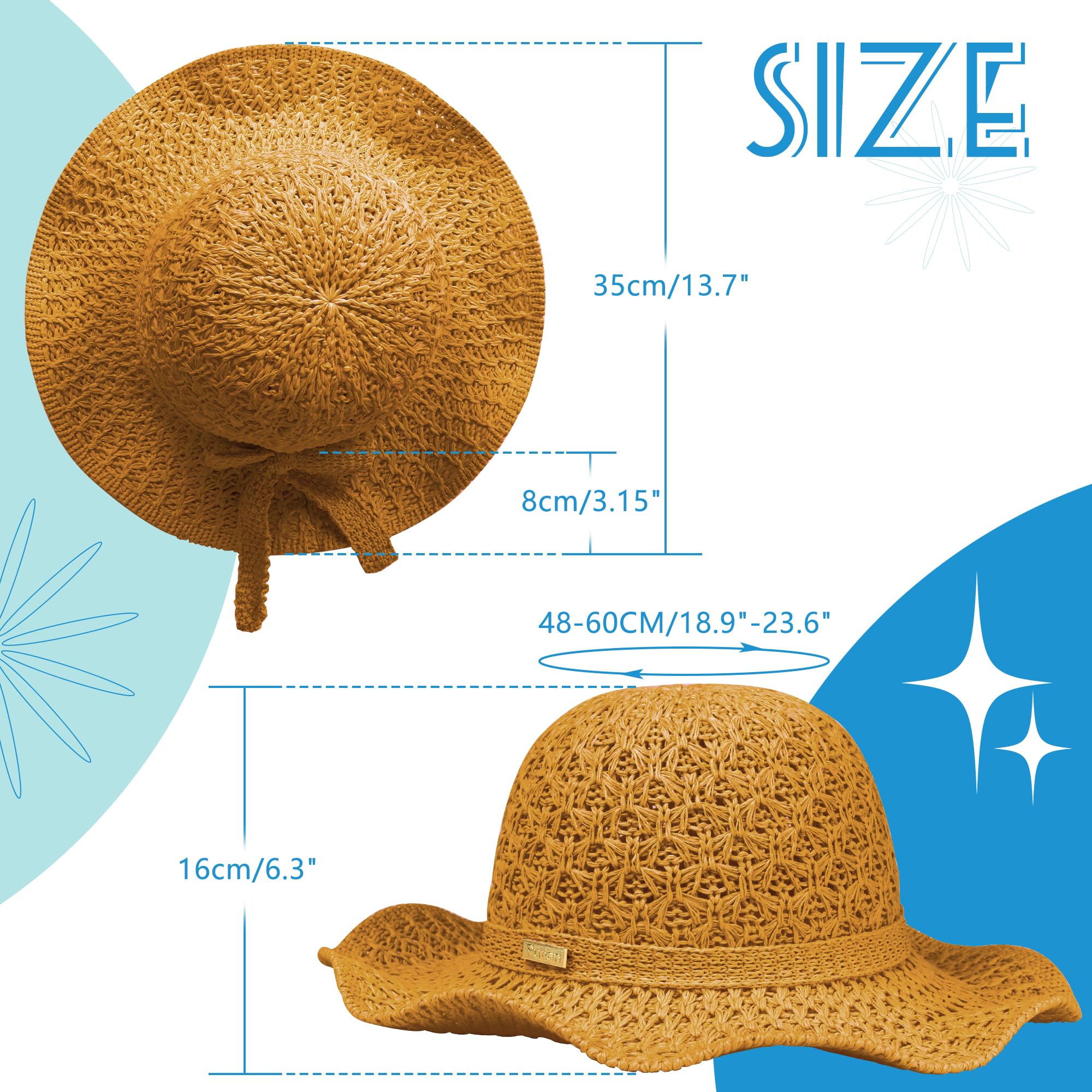 uTian Sun hat for Women Wide Brim Washable Packable Lightweight Summer Beach Cap Adjustable Straw Like Hat UPF UV Protection, Round Khaki