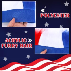 Watayo 2 Pcs Independence Day Patriotic Hairy Headband - 4th of July Crazy Hair Accessory - Red White and Blue Hairband Headwear for Memorial Day, Veterans Day