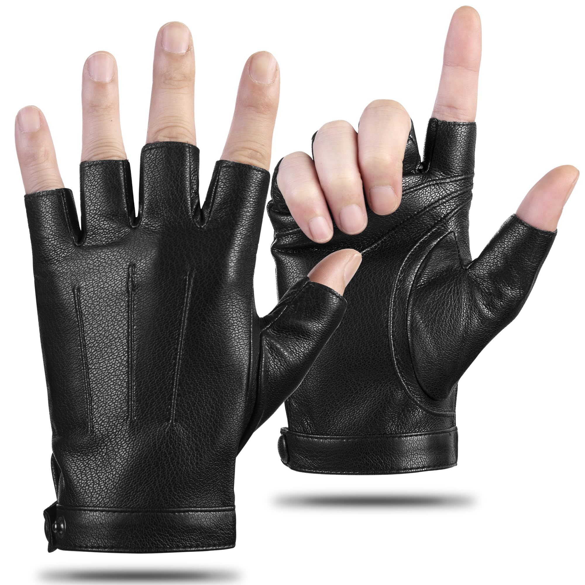 Kebesu Fingerless Driving Riding Leather Gloves Outdoor Anti-Slip Sports Half Finger Gloves for Men Women