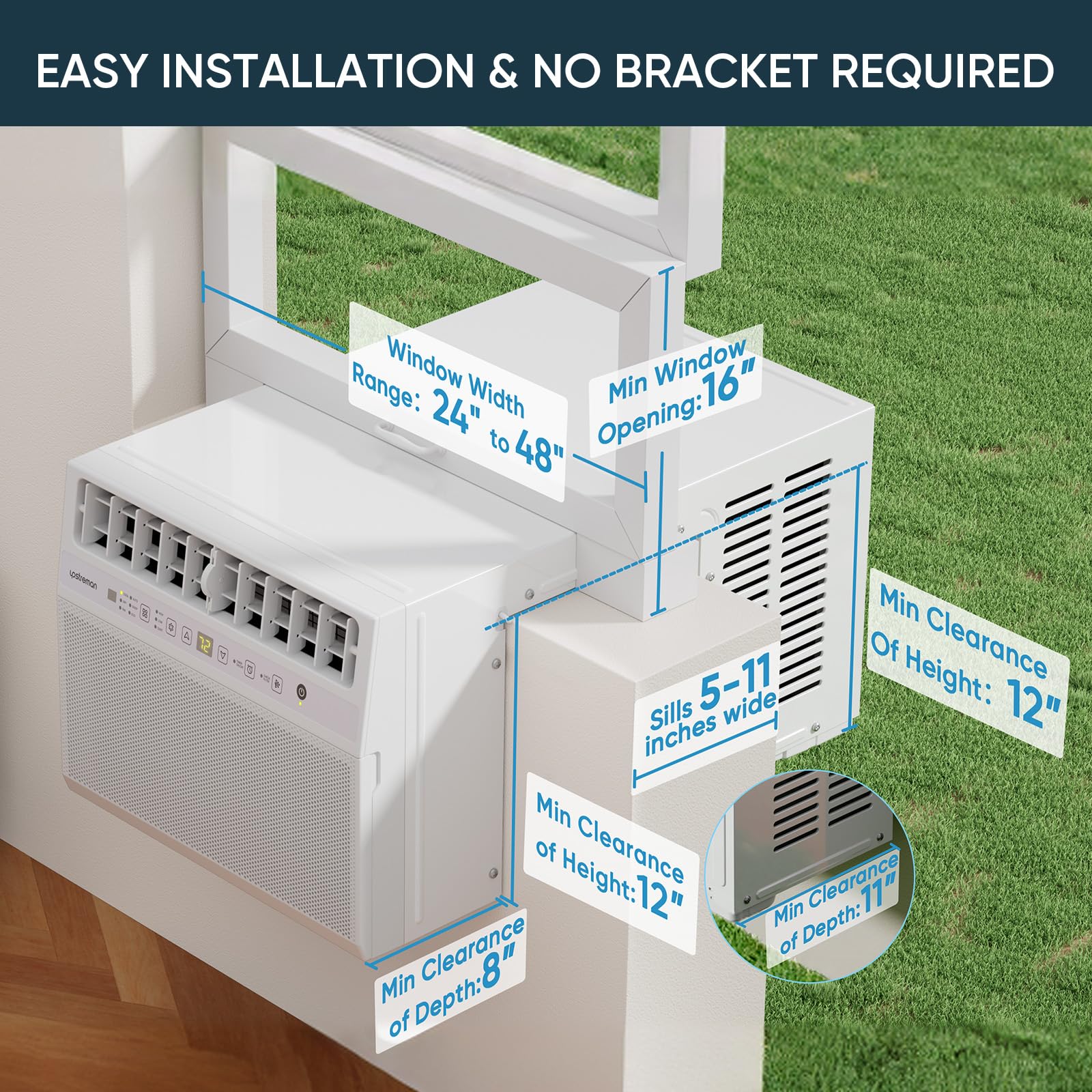 Upstreman 8100 BTU Window Air Conditioner, Cools up to 380 Sq. Ft, Full View, With Open Window Flexibility, Energy Saving, Remote Control (Fits up to 11" Wide Window Sill)-N2