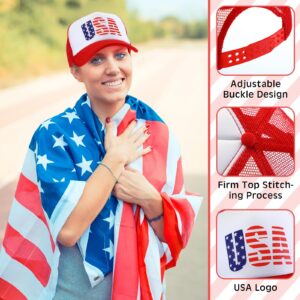 Jiuguva 2 Pieces USA Cap Baseball American Flag Trucker Cap Retro Funny Hat Adjustable Mesh Adult Hat for Women Men Red, Navy