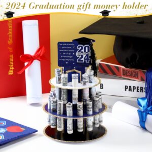 Spakon 2 Pcs 2024 Graduation Money Holder for Cash Gift Graduation Gift Money Holder Tower Tiered Cash Cake with 25 Holes for Congrats Grad Class of 2024 Graduation Party Supplies Decorations