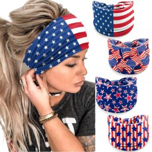 iddfeve 4pcs 4th of july headbands for women, patriotic independence day holiday wide hair band, usa flag star hair accessory (star)